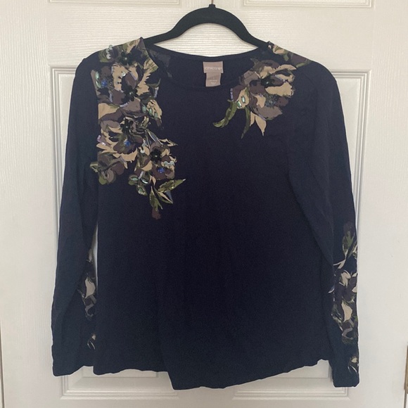 Chico's | Tops | Floral Ls Chicos Size Top With Sequin Details | Poshmark